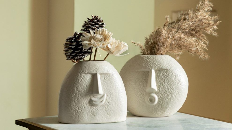 Set of 2 Ceramic Face Vases | Oval Shape | Glimpse Homes